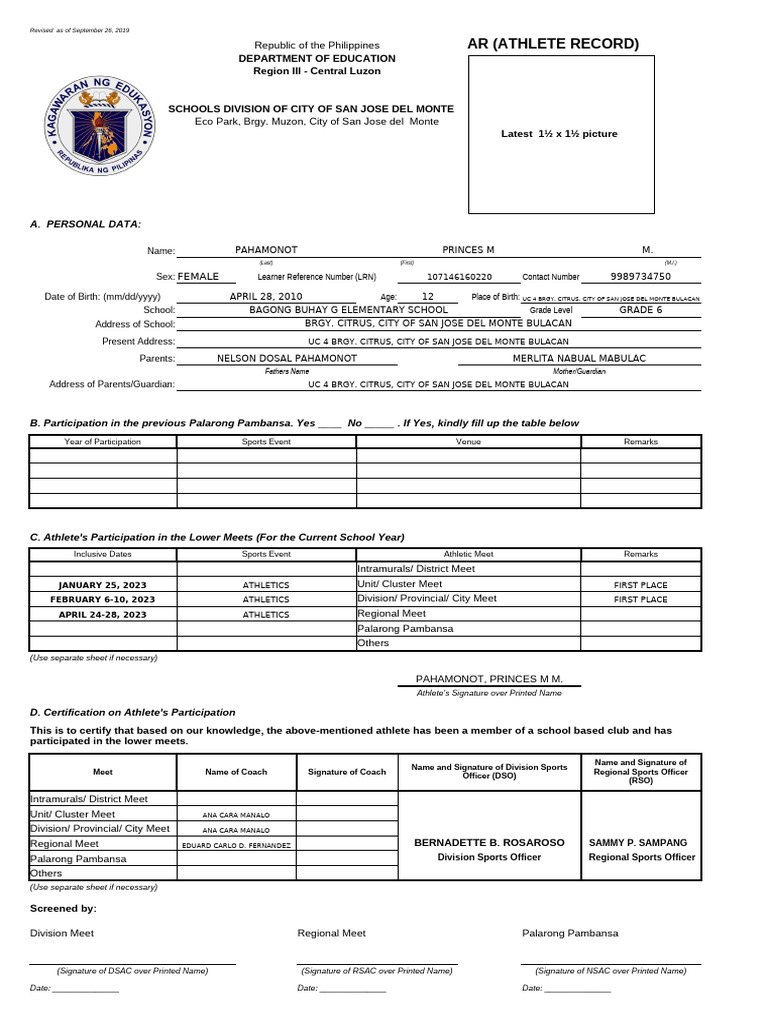 Athlete Record Version 1.xlsb | PDF | Student Sport | Multi Sport Events