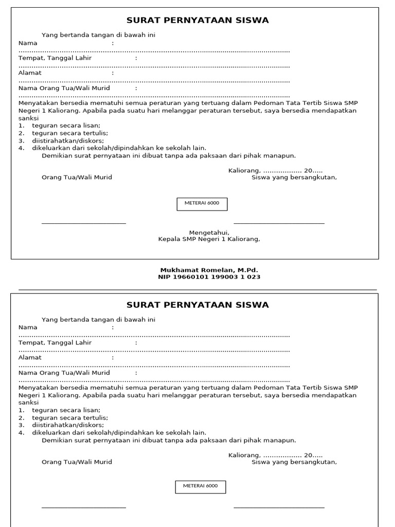 SURAT PERNYATAAN SISWA PSB | PDF