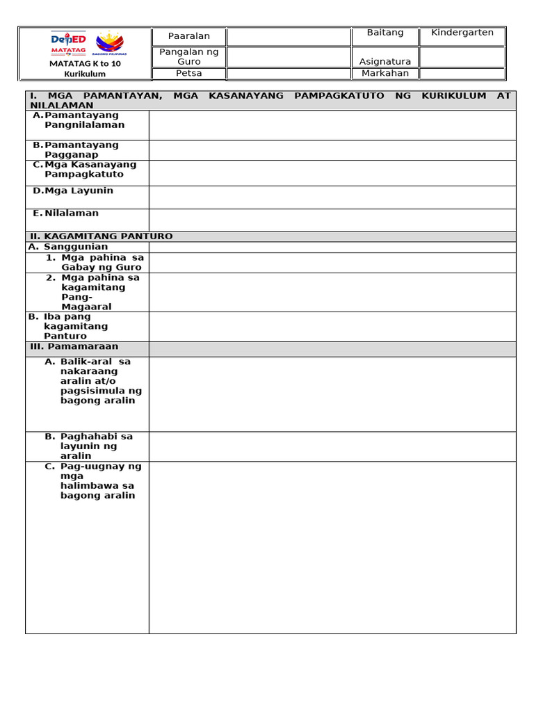 Detalyadong Banghay Aralin Sa Kindergarten Template | PDF