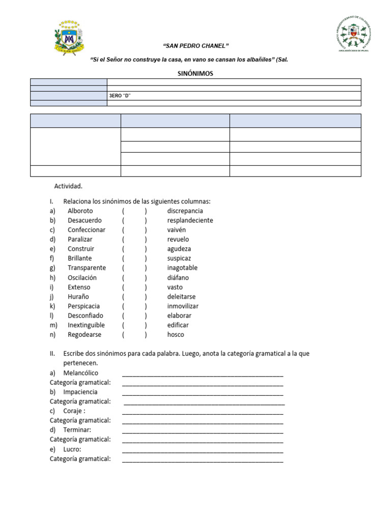 Ficha de Sinonimos Terc. Sec | PDF