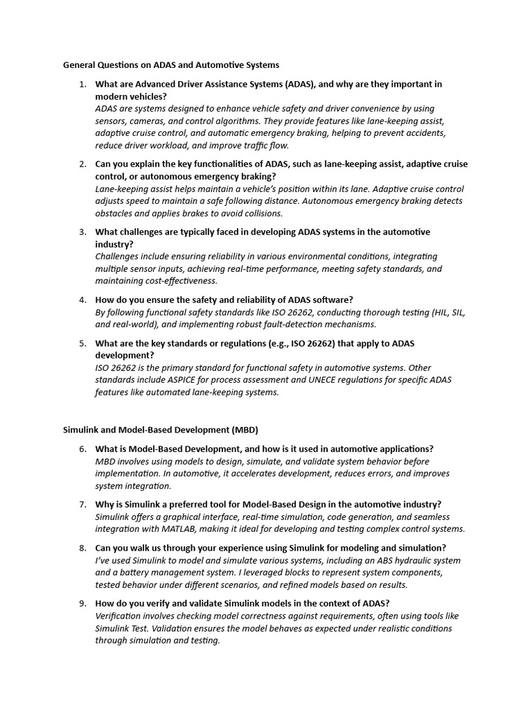 General Questions On ADAS and Automotive Systems | PDF | Simulation ...