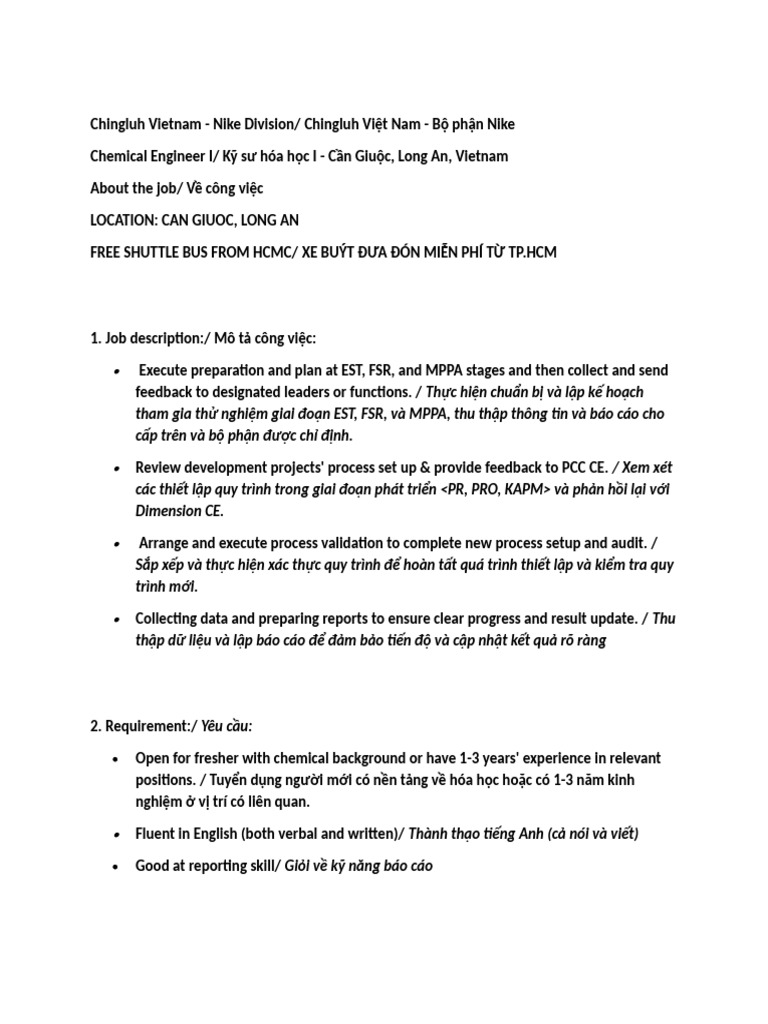 Chingluh Vietnam - JD CE Operation | PDF