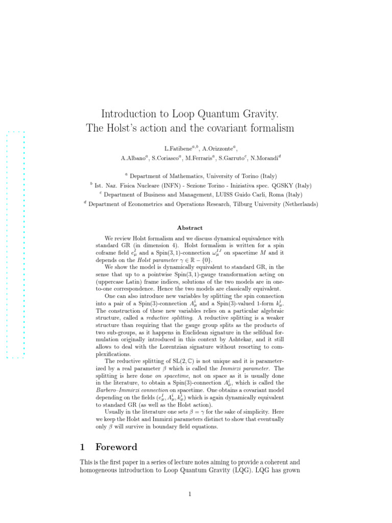 [Fatibene;Orizzonte;Albano;Coriasco;Ferraris;Garruto;Morandi] Introduction to Loop Quantum ...