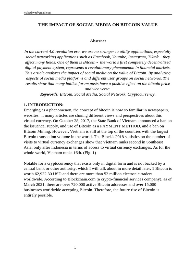 Social Media's Influence on Bitcoin Value | PDF | Cryptocurrency | Bitcoin