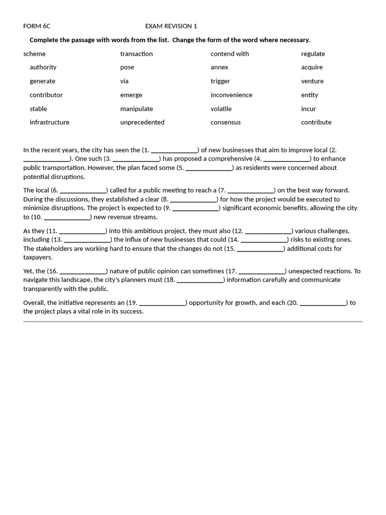 Form 6C Exam Revision Guide | PDF