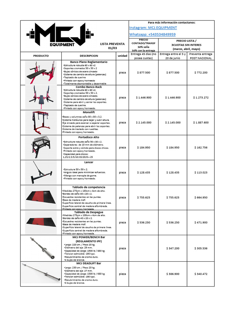 Lista MCJ Preventa | PDF | Sector secundario de la economía | Metales de transición
