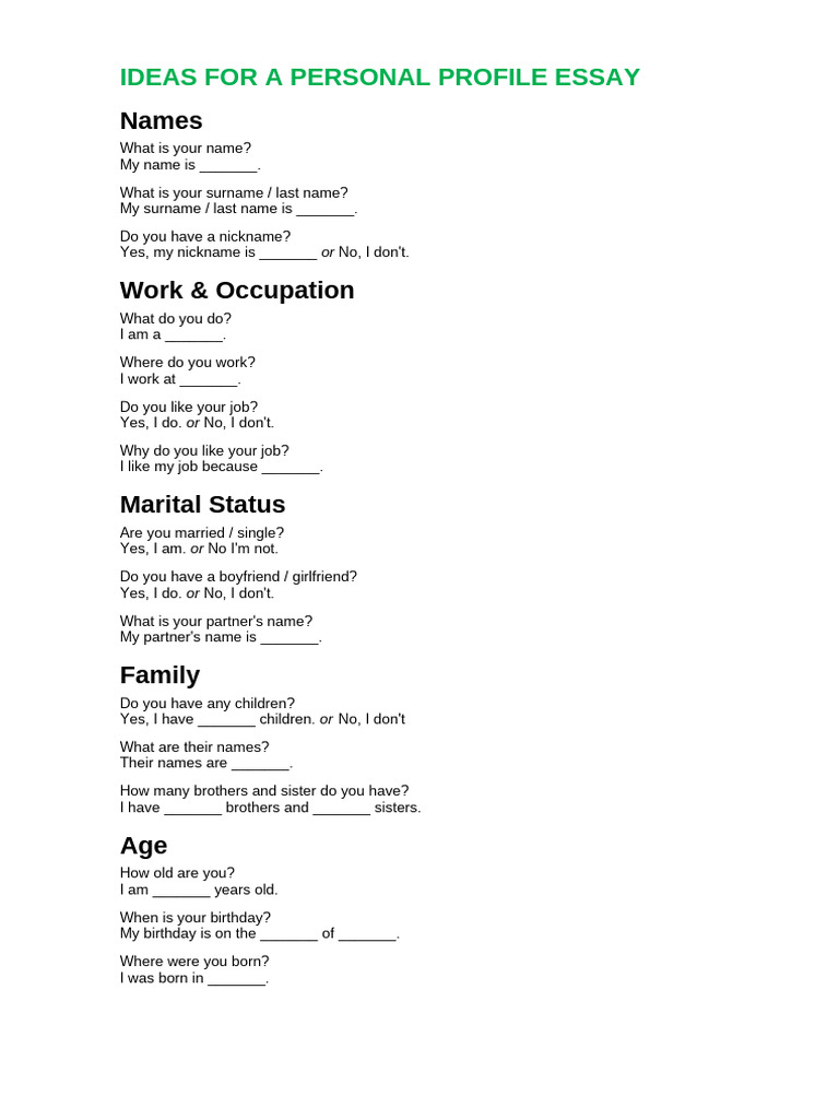 Ideas For A Personal Profile Essay | PDF
