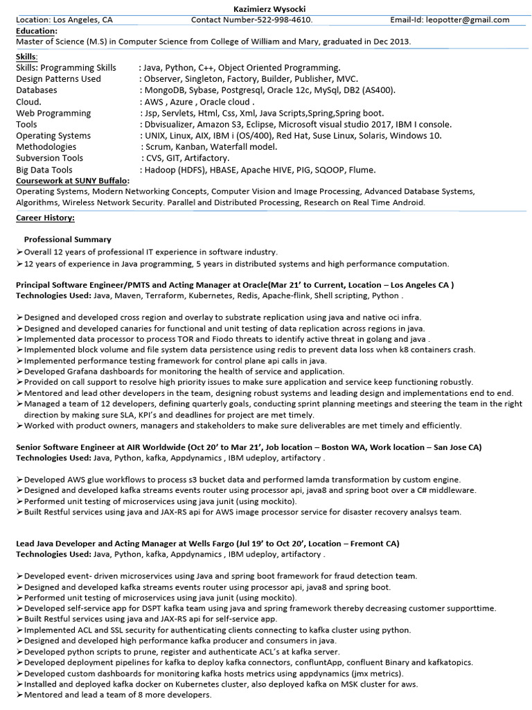 Kazimierz Wysocki Resume | PDF | Apache Hadoop | Ibm Db2