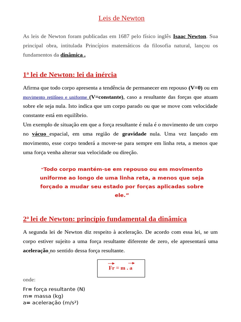 Fundamentos das Leis de Newton | PDF | Leis do Movimento de Newton | Força