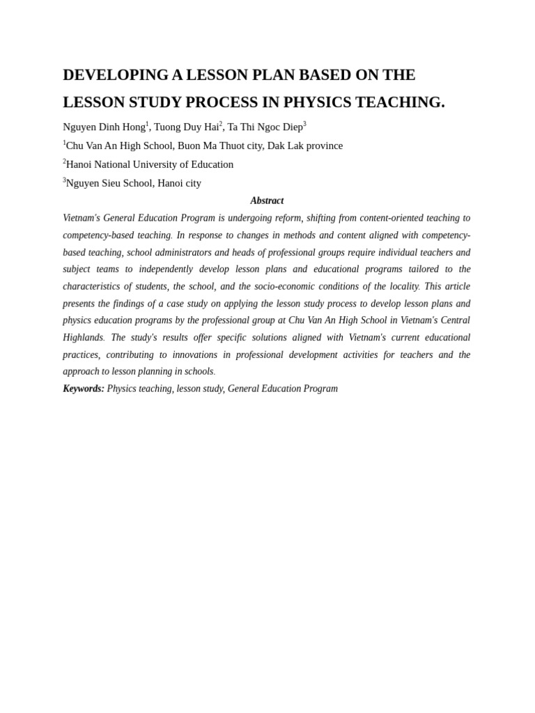 Developing A Lesson Plan Based On The Lesson Study Process in Physics Teaching | PDF
