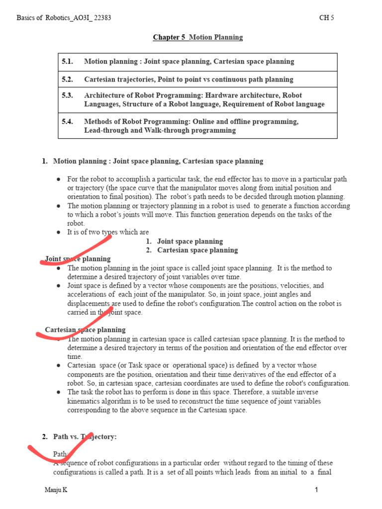 Basics of Robotics CH 5 Notes and Imp. Questions | PDF | Computer ...