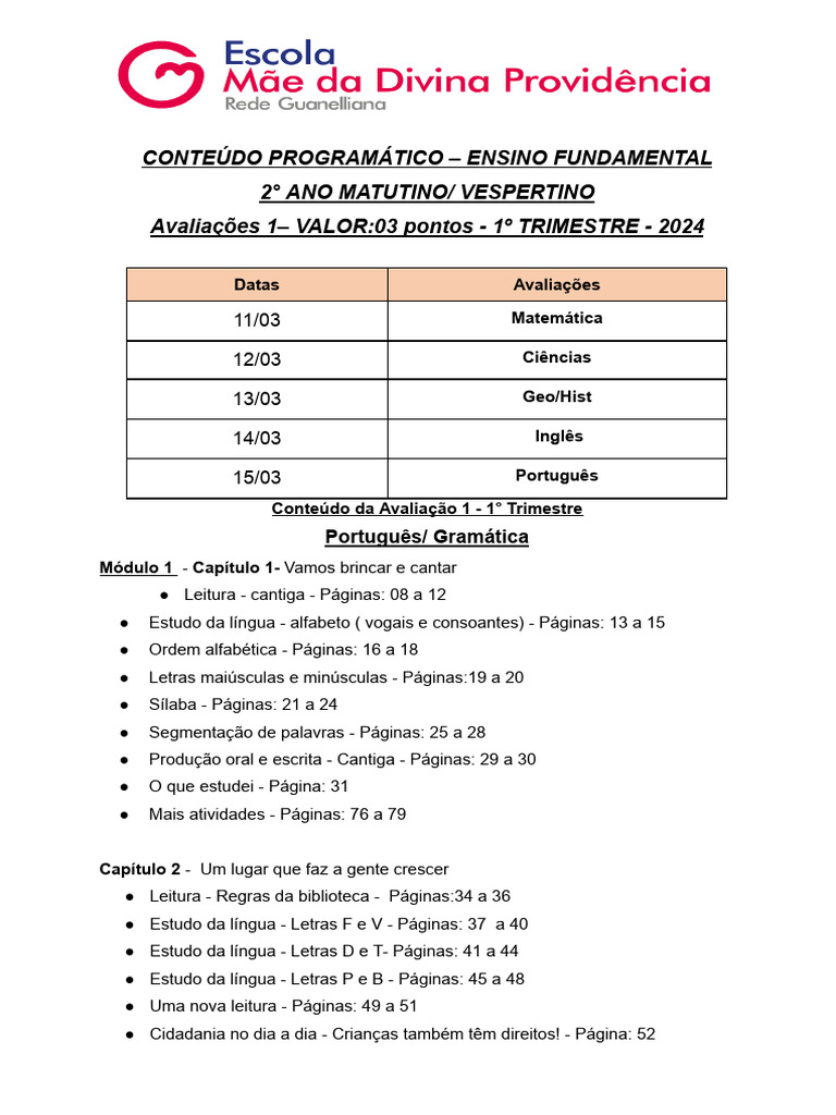 2_Ano_Conteudo_programatico_2024_1docx | PDF | Alfabeto