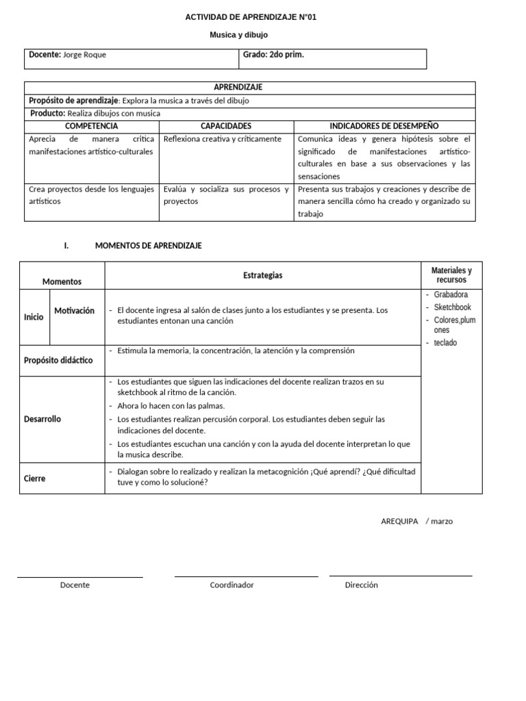 Actividad de aprendizaje 01 - 2do prim | PDF | Aprendizaje | Psicología cognitiva
