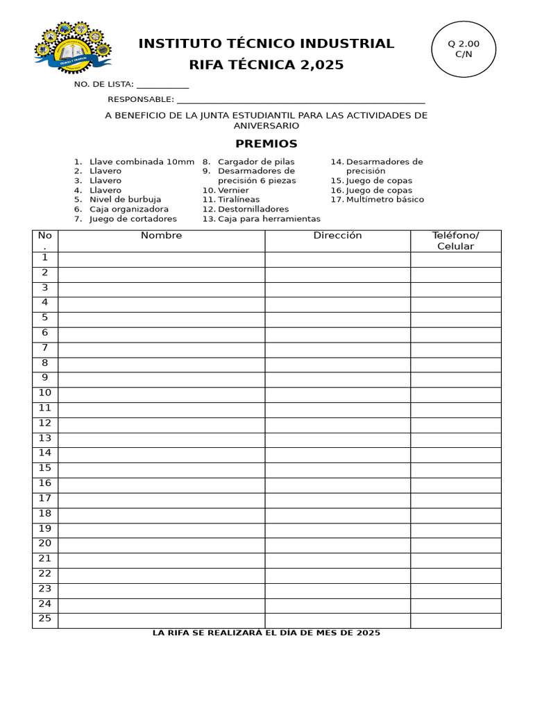 Lista Rifa Tecnica 2024 | PDF
