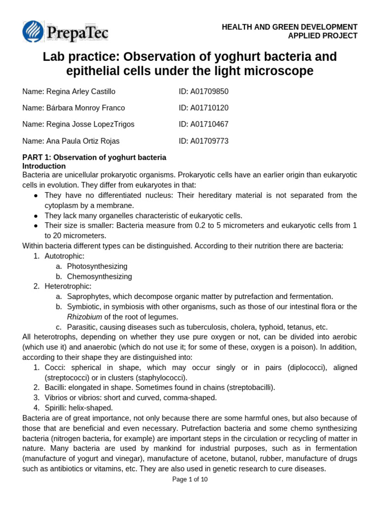 Lab Practice - Microscope Observation | PDF | Bacteria | Cell (Biology)