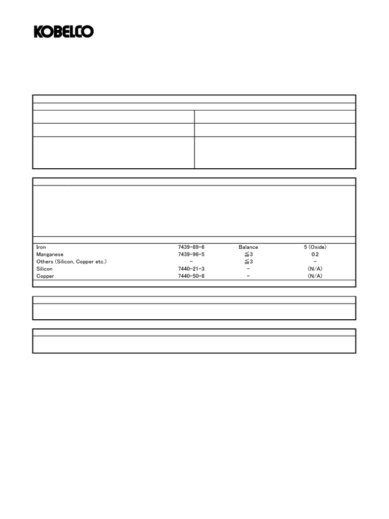 MSDS Kobelco Arc Welding Electrode | PDF | Welding | Construction