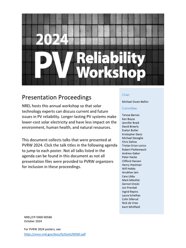 PV Reliability Workshop October ONREL 2024 | PDF | Photovoltaics ...
