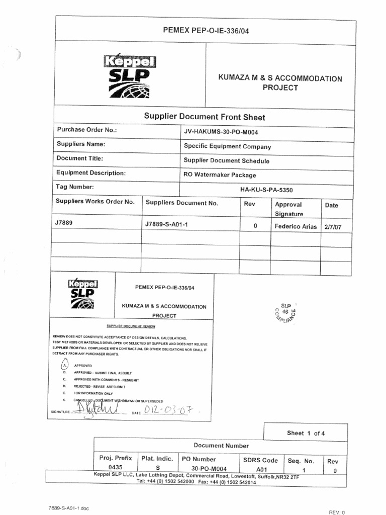 Secc. 2 Supplier Document Schedule | PDF
