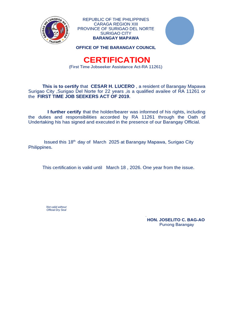 Certification 1ST Job Seeker | PDF