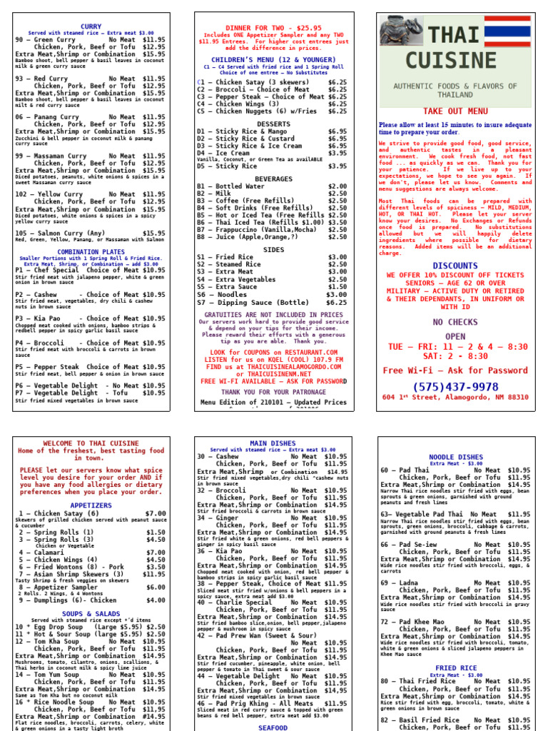Thai Takeout Menu Options | PDF | Thai Cuisine | Scallion