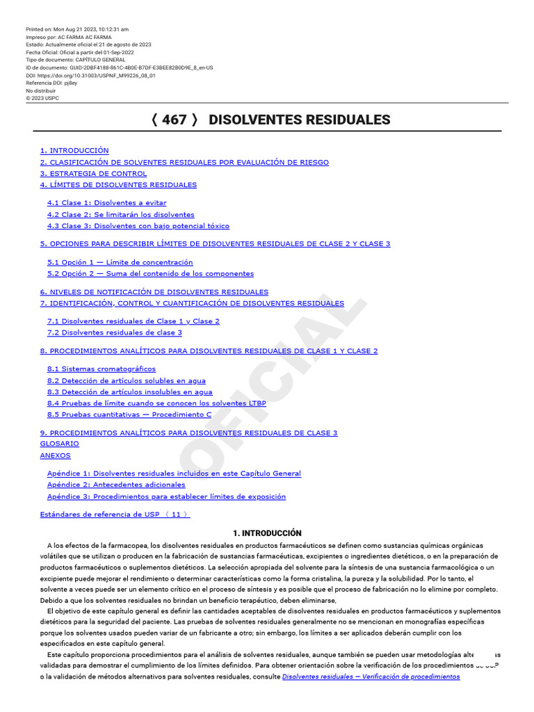 USP-NF 467 Residual Solvents | PDF | Solvente | Medicamentos con receta