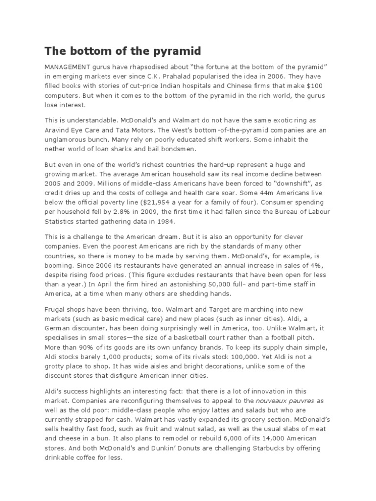 The Bottom of The Pyramid | PDF | Walmart | Poverty