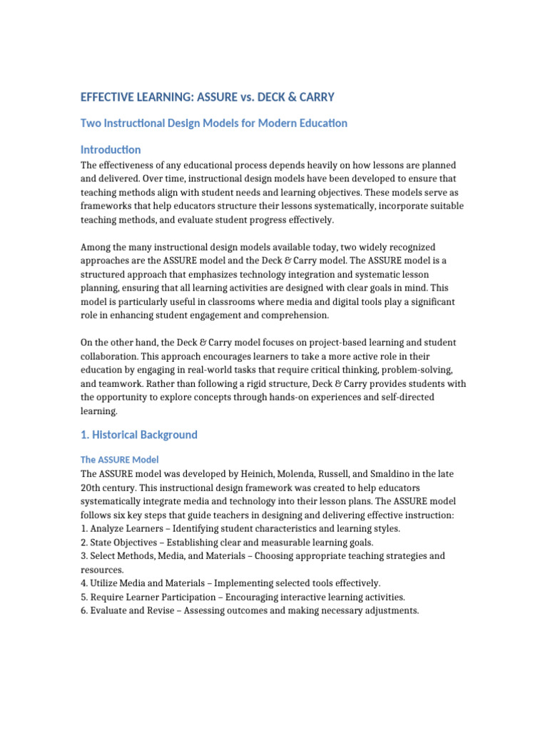 Effective Learning ASSURE Vs Deck Carry | PDF | Instructional Design | Learning