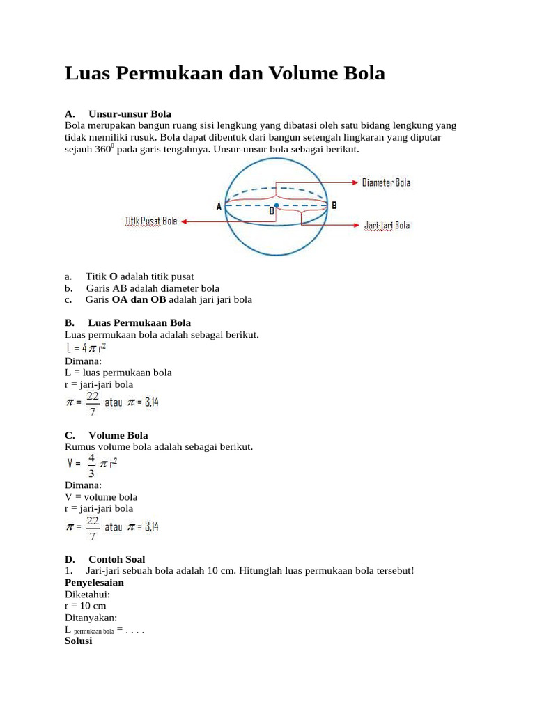 Luas dan Volume Bola: Rumus & Contoh Soal | PDF