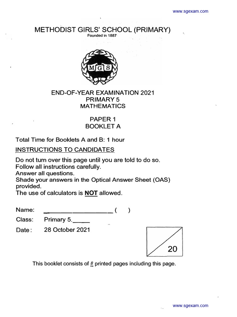 2021 P5 Maths Semestral Assessment 2 MGS | PDF | Mathematics