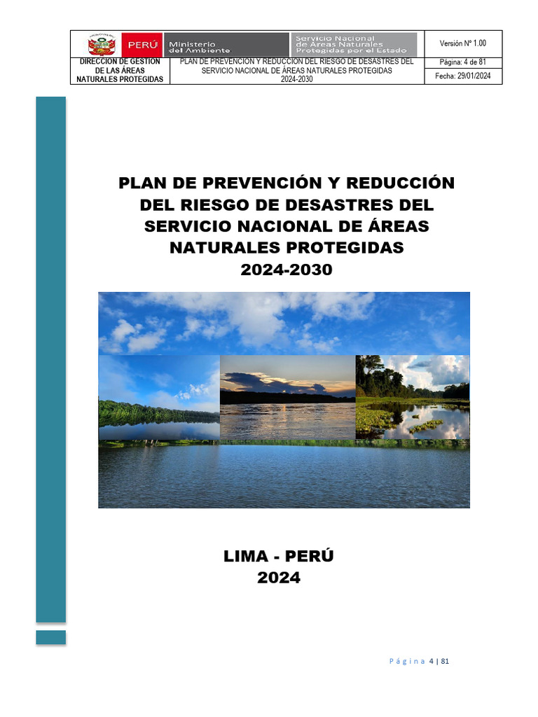 Plan de Prevencion y Reduccion Del Riesgo de Desastres Del Servicio Nacional de Areas Naturales ...