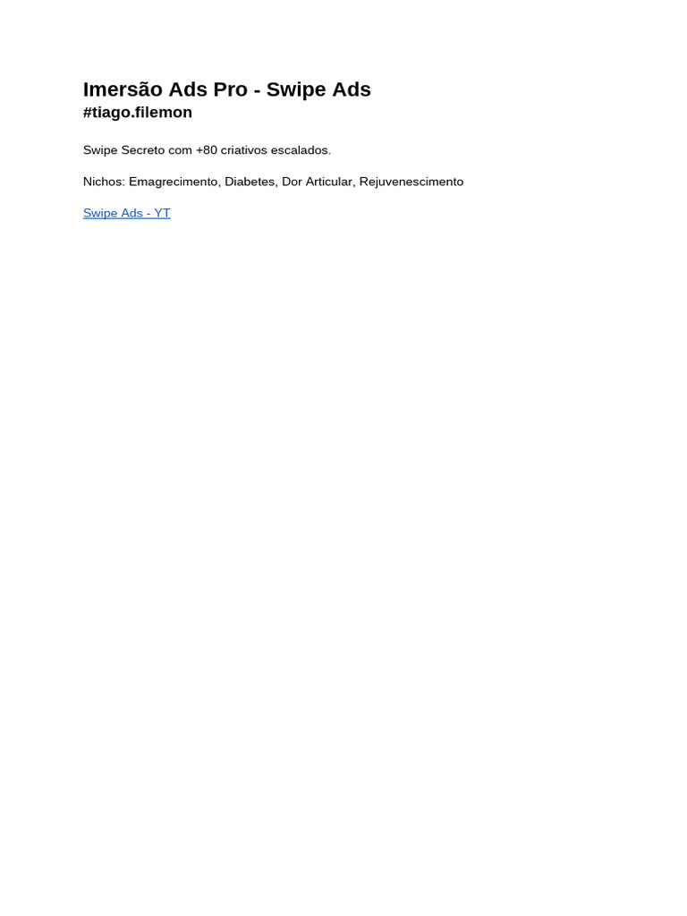 Swipe Secreto (+80 Ads) - Imersão Ads Pro | PDF