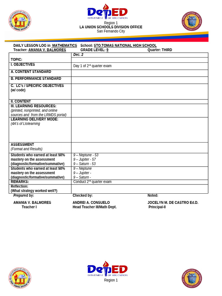 DLL - Math 9 Quarter 3 | PDF | Rectangle | Learning