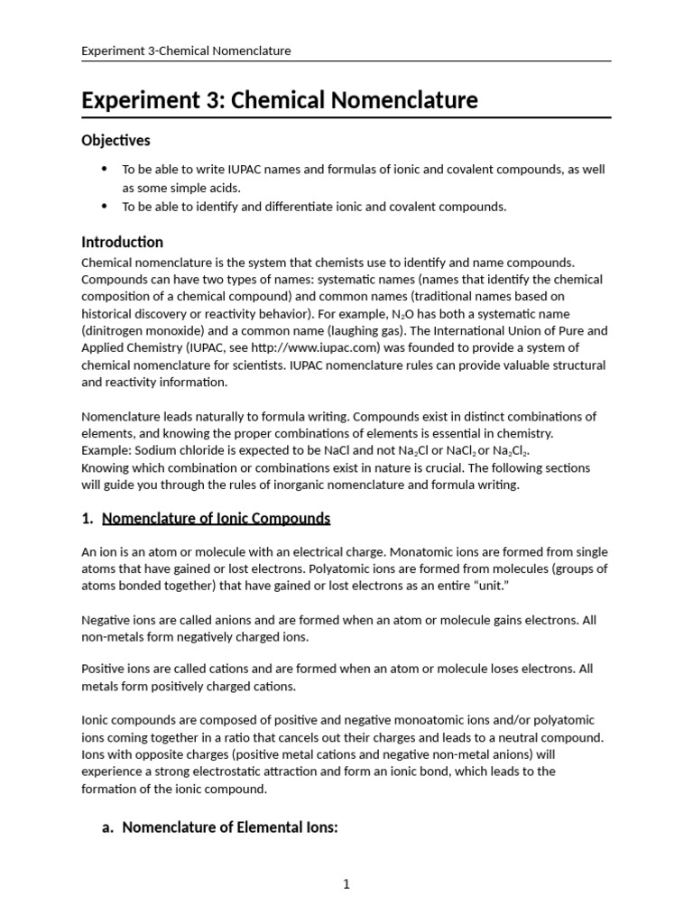 Experiment 3-Chemical Nomenclature - FINAL EDITED VERSION - S25 | PDF ...