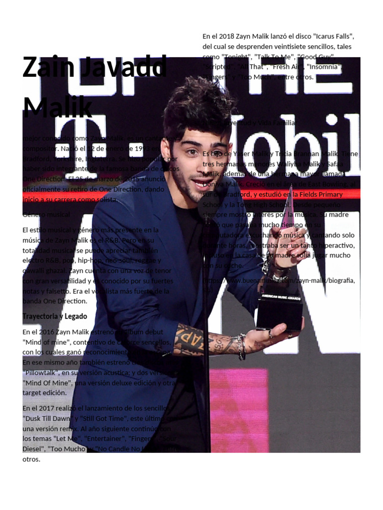 Biografía de Zayn Malik: Trayectoria y Familia | PDF | Una sola ...