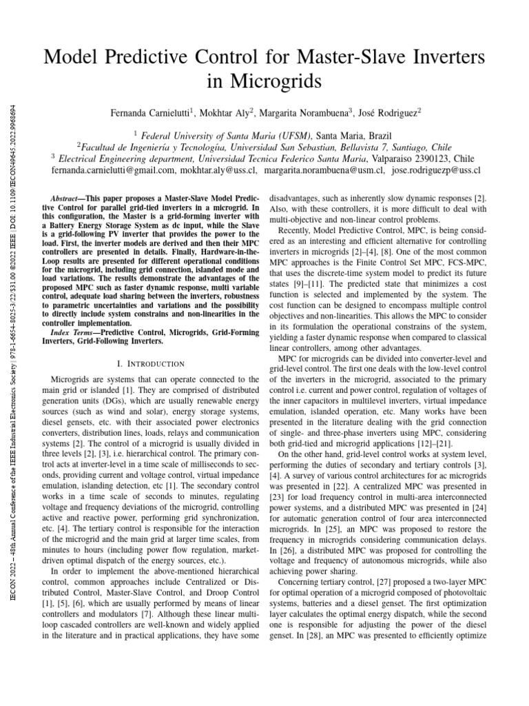 Model Predictive Control For Master-Slave Inverters in Microgrids | PDF ...