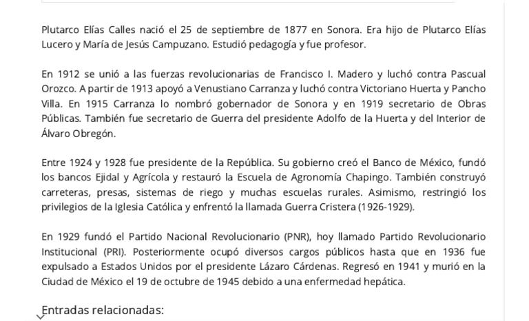 Biografía de Plutarco Elías Calles | PDF