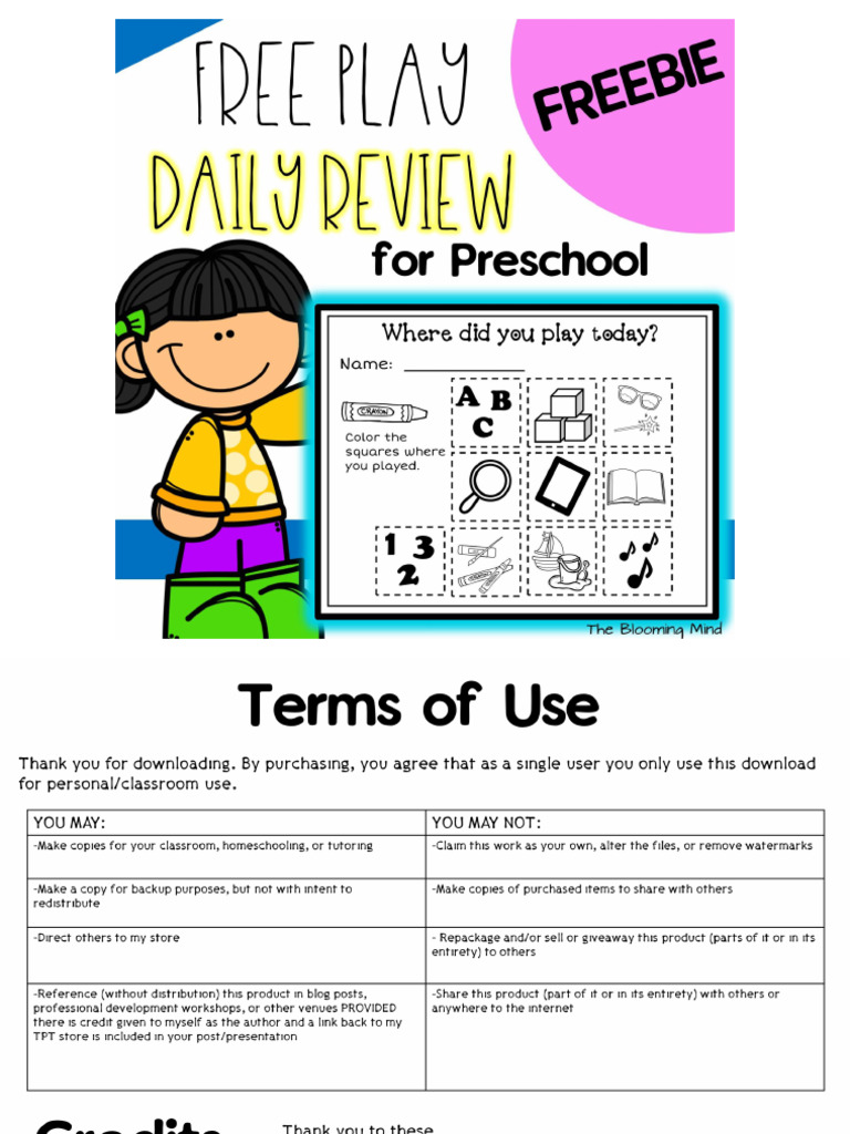 FreePlaytimeLearningCenterWorksheet 1 | PDF