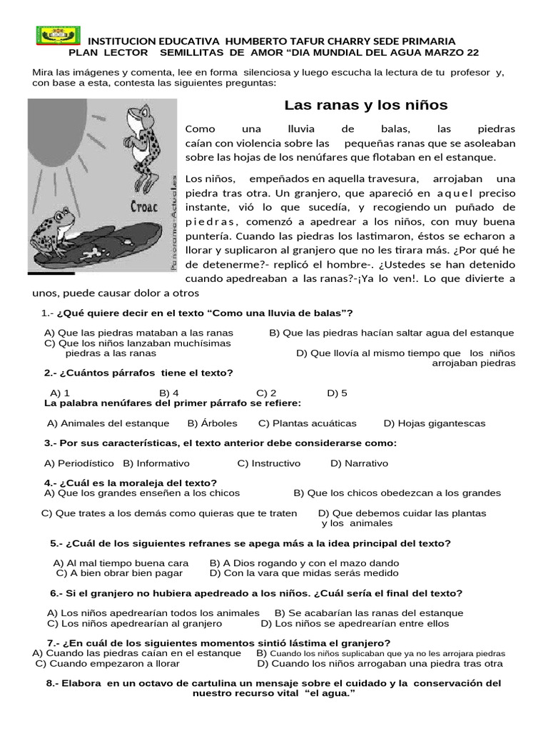 Plan Lector Dia Del Agua | PDF