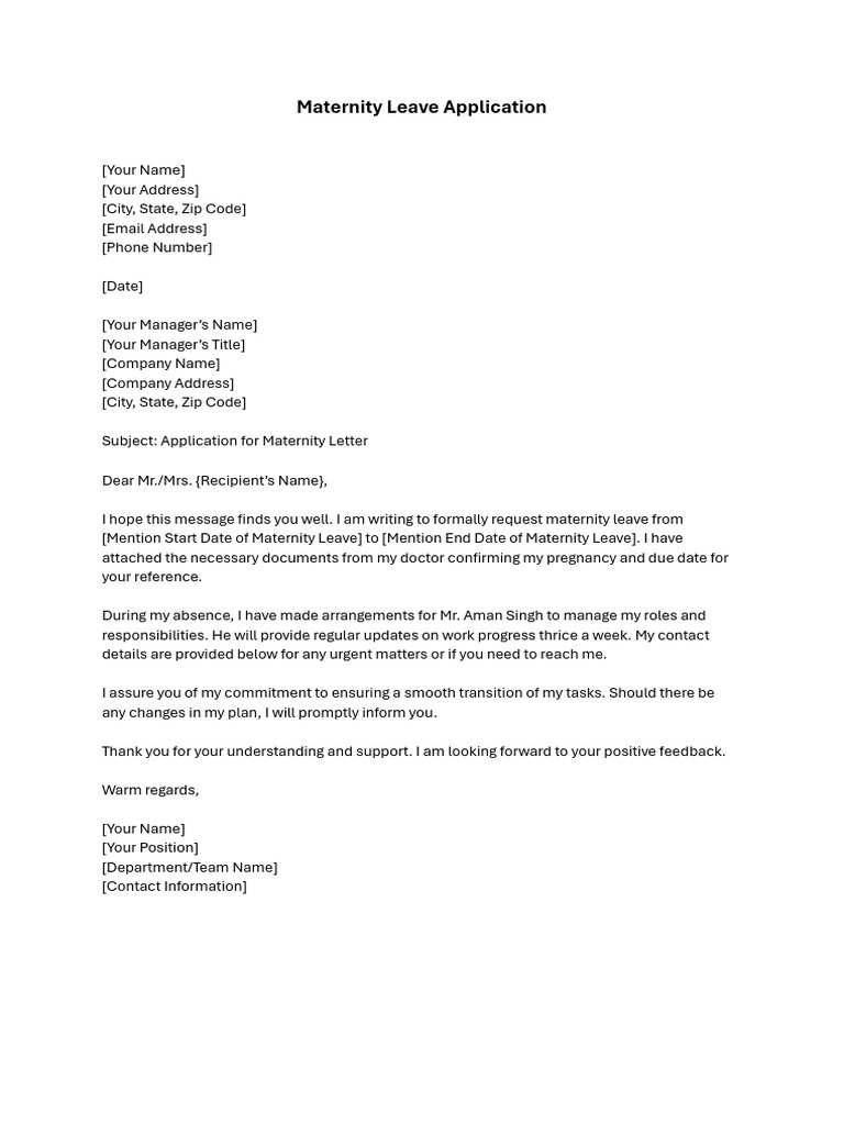 Maternity Leave Application | PDF