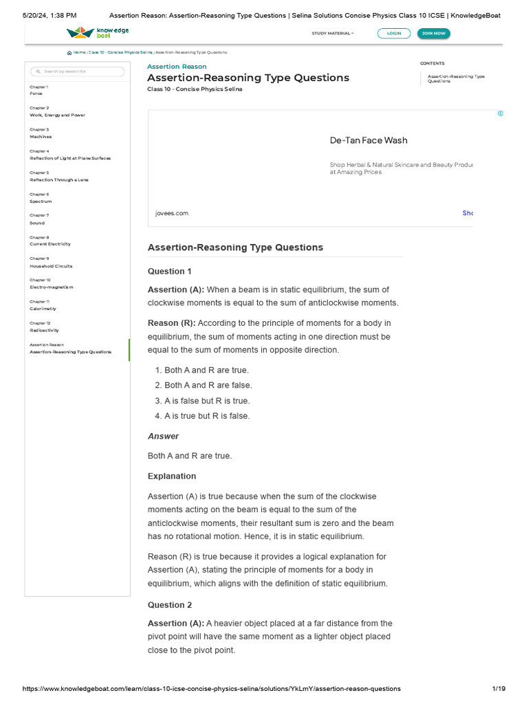 Assertion Reason - Assertion-Reasoning Type Questions - Selina ...