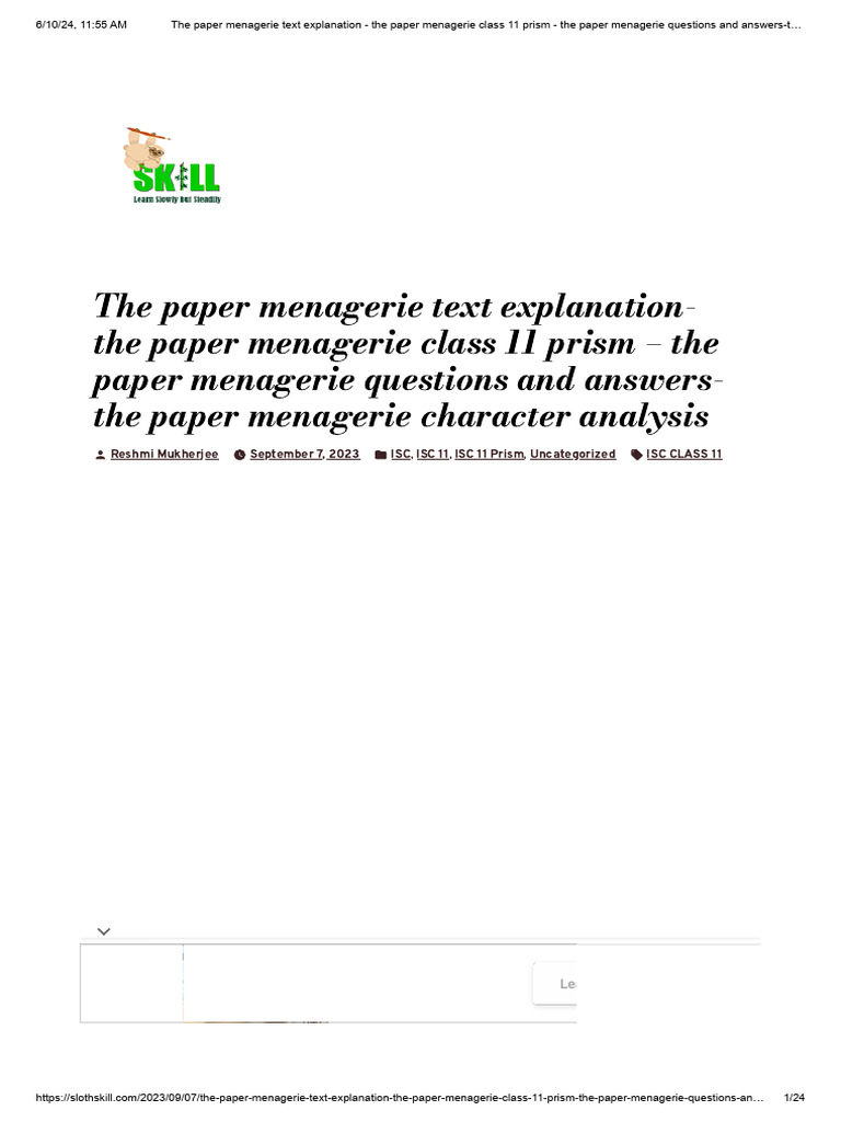 The Paper Menagerie Text Explanation - The Paper Menagerie Class 11 ...