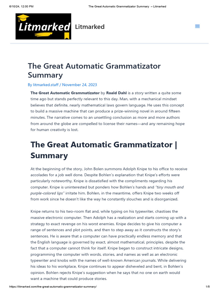 Summary of The Great Automatic Grammatizator | PDF