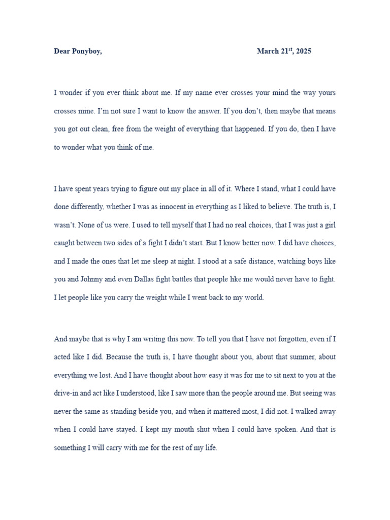 Letter Based On The Outsiders Novel | PDF