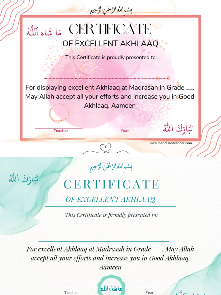 Certificate of Excellent Akhlaaq Award | PDF