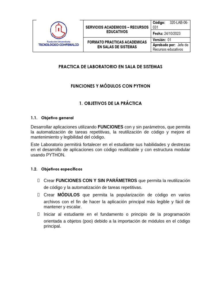 Práctica de Python: Funciones y Módulos | PDF | Python (lenguaje de programación) | Programación ...
