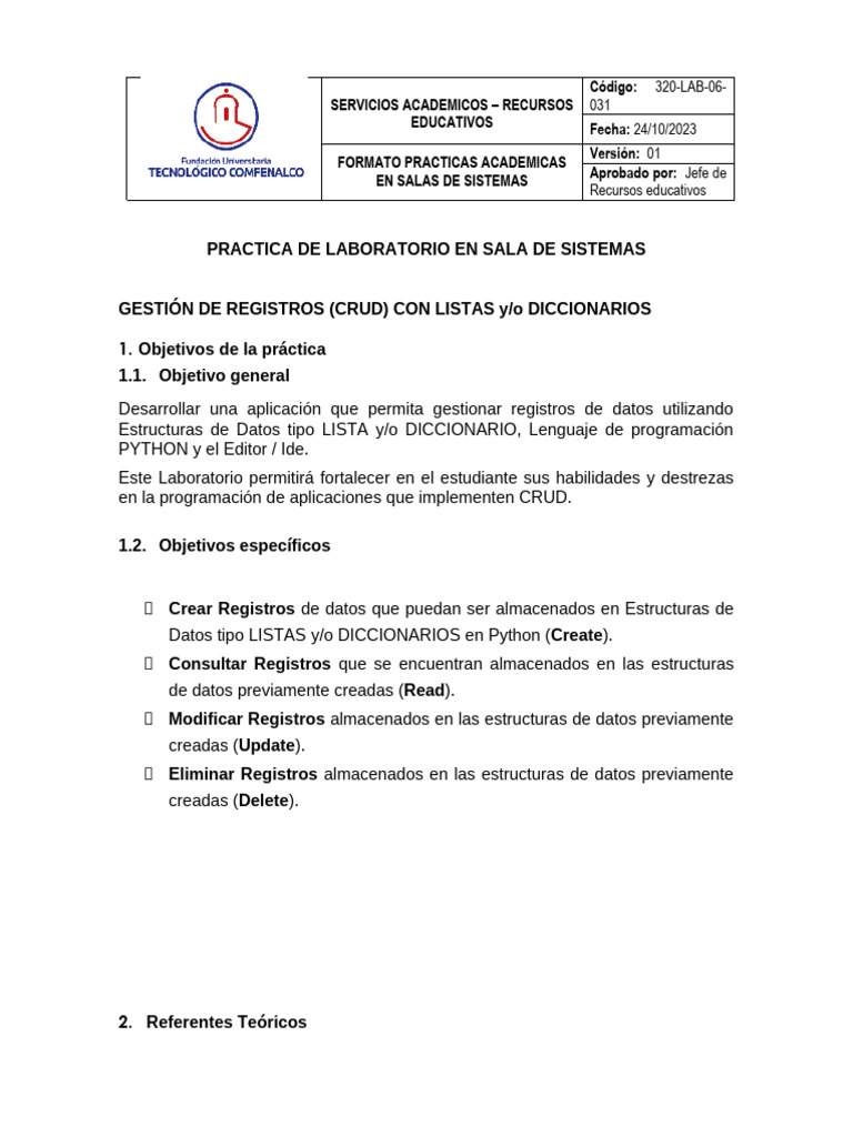 Crud - Gestion de Registros Con Listas Y - o Diccionarios | PDF ...
