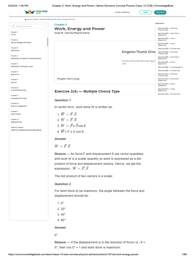 Chapter 2 - Work, Energy and Power - Selina Solutions Concise Physics Class 10 ICSE ...