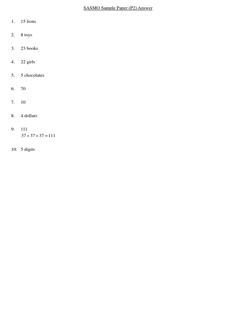 SASMO P2 Sample Paper Answers | PDF