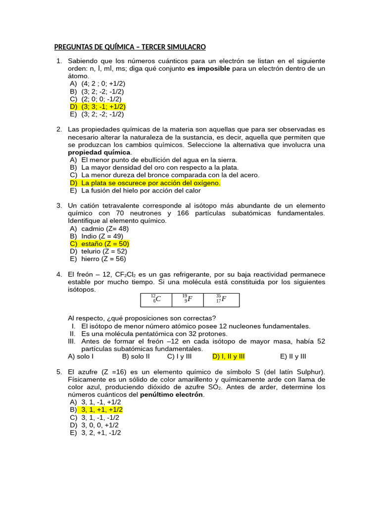 Química - Simulacro 3 | PDF | Química | Enlace químico