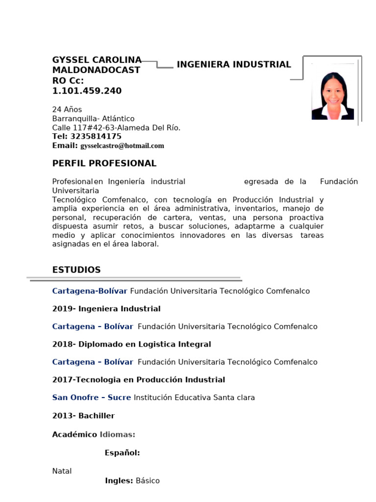 Hoja de Vida - Gyssel Maldonado | PDF | Colombia | Business